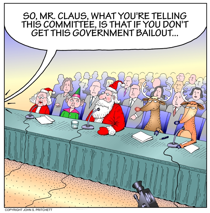 Santa bailout cartoon, Santa Claus needs a government bailout, Santa ...